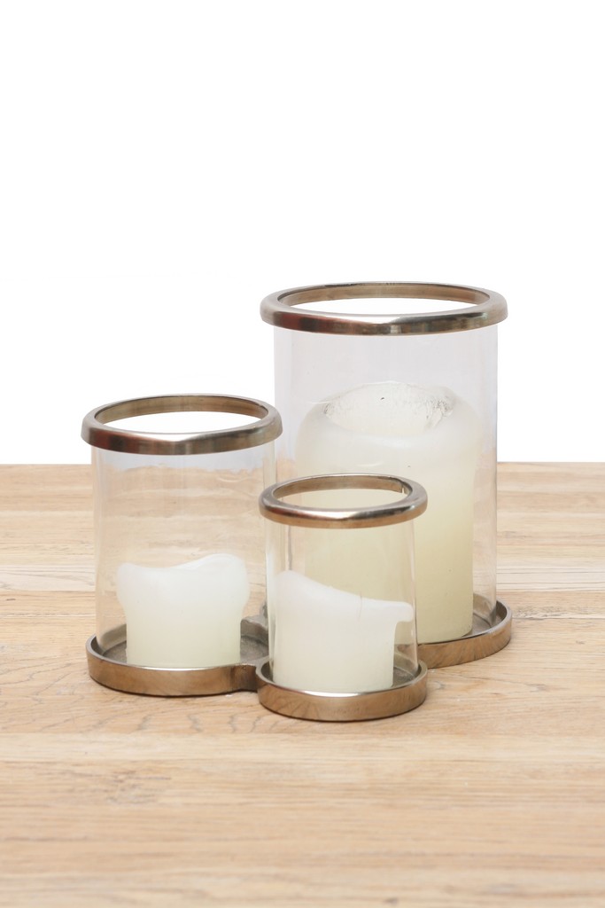 CANDLE HOLDERS & LANTERNS: ALUMINIUM AND GLASS TRIPLE PHOTOPHORE