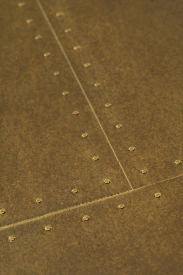 DINING TABLES: LOGAN OAK & BRASS DINING TABLE