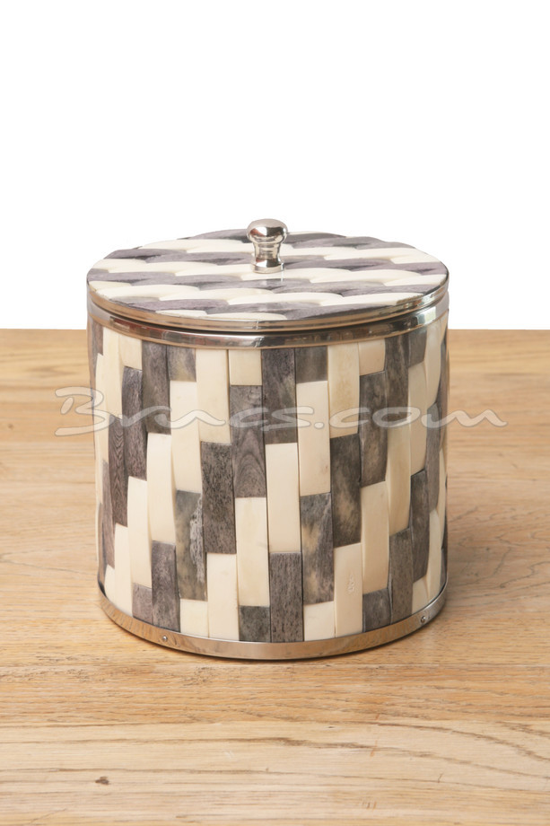 ICE BUCKETS & CHAMPAGNE BUCKETS: NATURAL & GREY BONE ICE BUCKET WITH LID