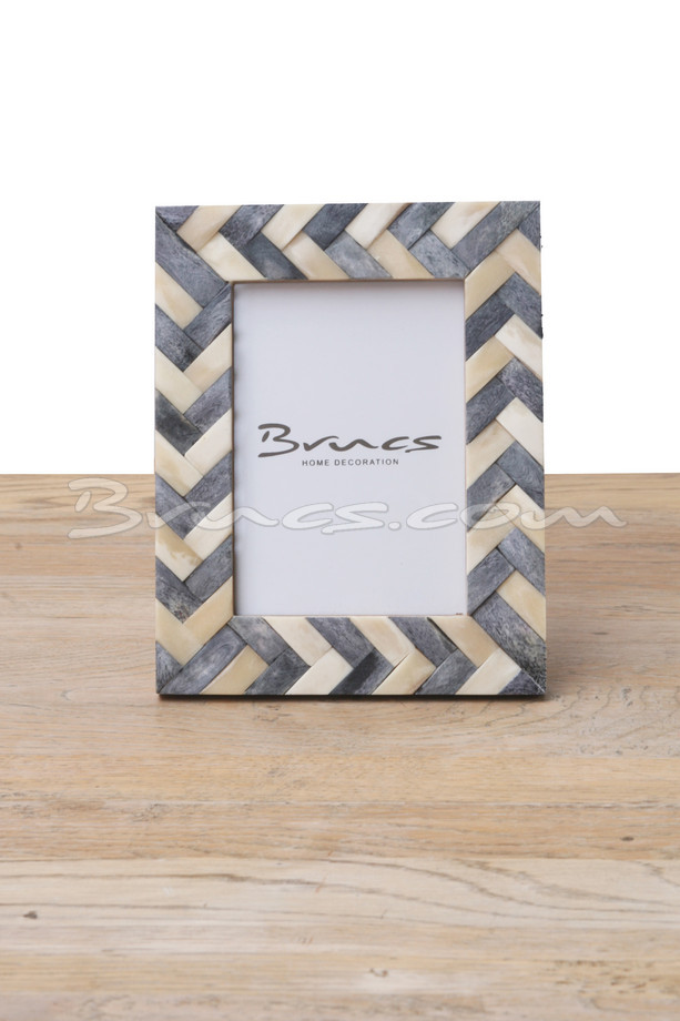 PHOTO FRAMES: 13x18 cm CREME & GREY BONE HERRINGBONE PHOTO FRAME