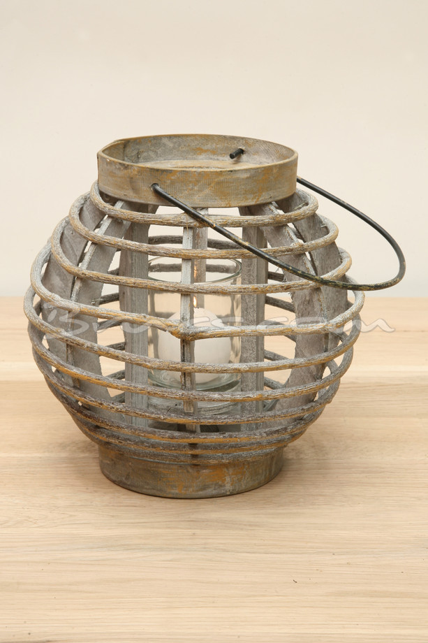 CANDLE HOLDERS & LANTERNS: ROUND GREY CANE LANTERN