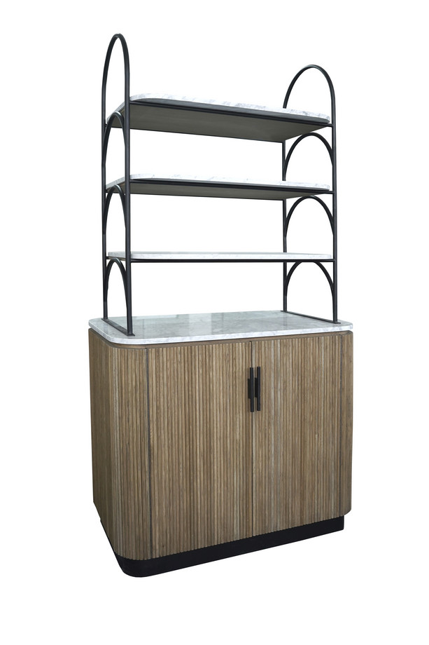 COUNTERS AND BUFFETS: MELISA OAK, IRON & WHITE STONE COUNTER