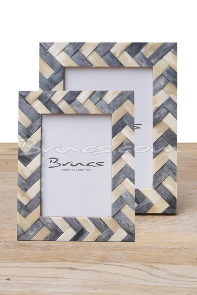 PHOTO FRAMES: 13x18 cm CREME & GREY BONE HERRINGBONE PHOTO FRAME